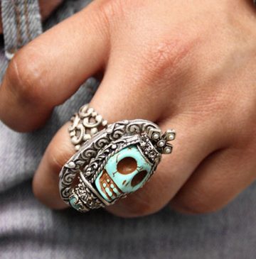 Turquoise Skull Queen Ring