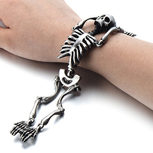 Large Stainless Steel Skull Skeleton Bracelet for Men for Boys Gothic